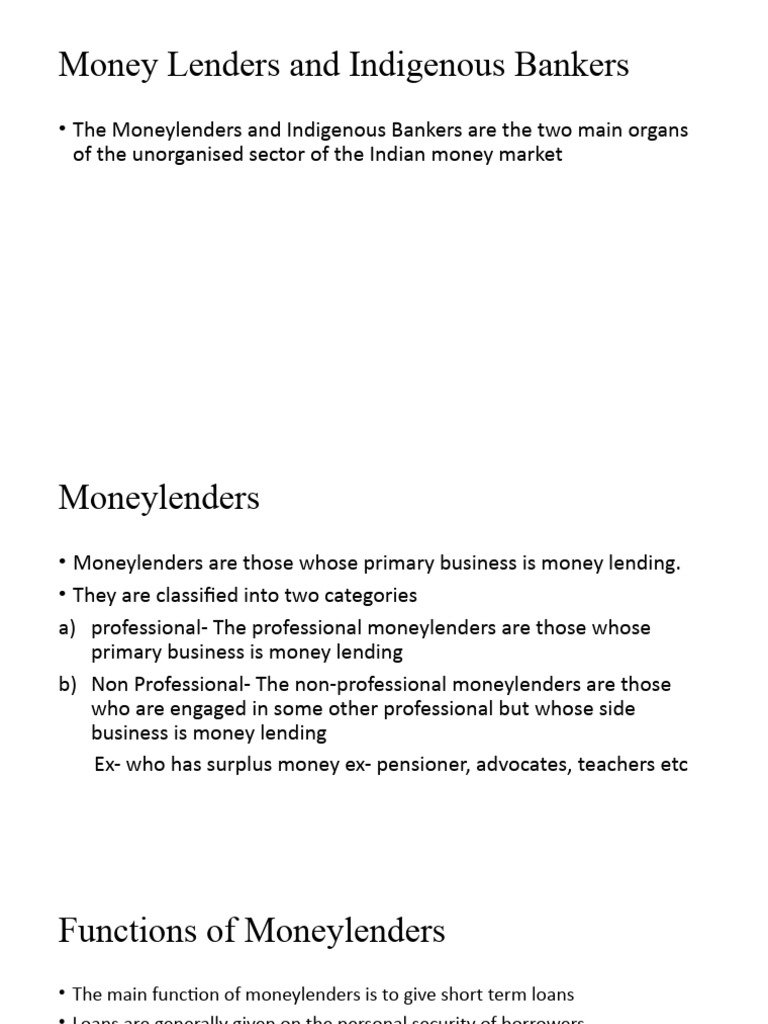 Money Lenders and Indigenous Banker | PDF | Loans | Banks