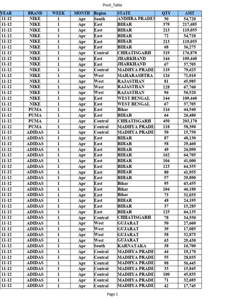 Pivot Table Practice File | PDF | Shoe | Footwear