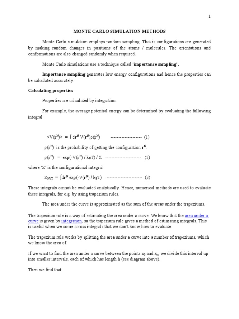 Monte Carlo Simulation Methods Lecture Notes | PDF | Polymers | Integral