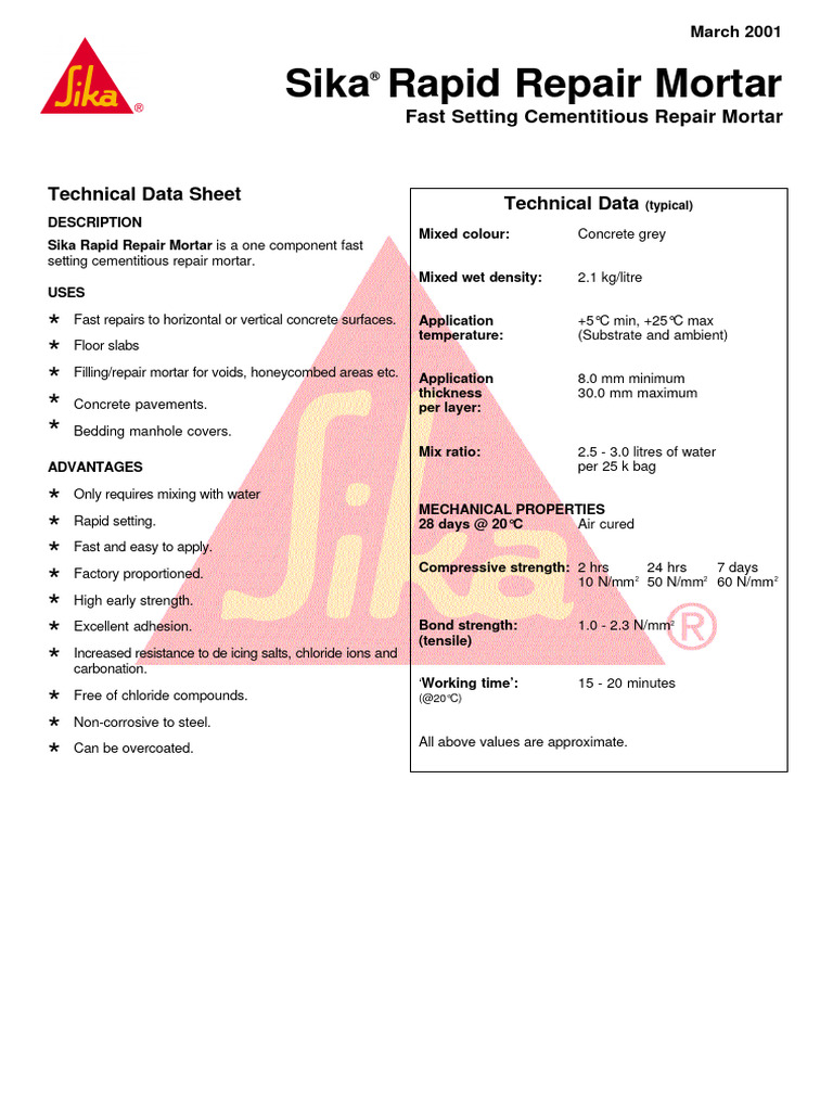 (Sika) Sika Rapid Repair Mortar | PDF | Concrete | Materials