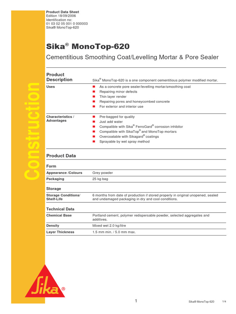 [Sika] Sika Monotop 620 | PDF | Concrete | Coating