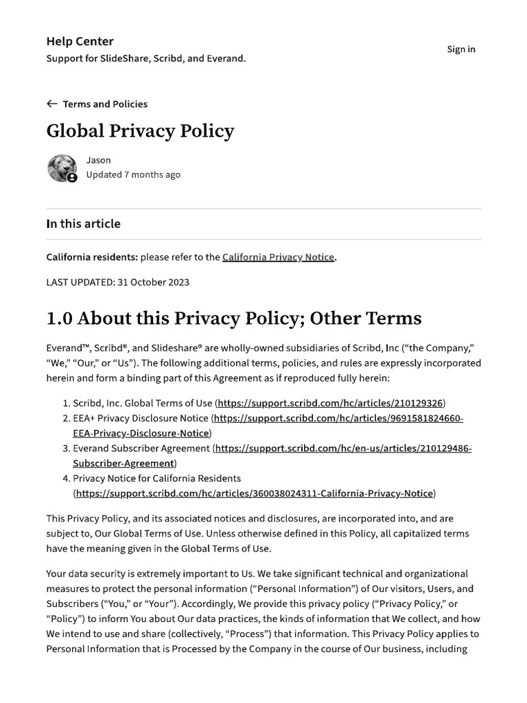 Global Privacy Policy has been updated | PDF