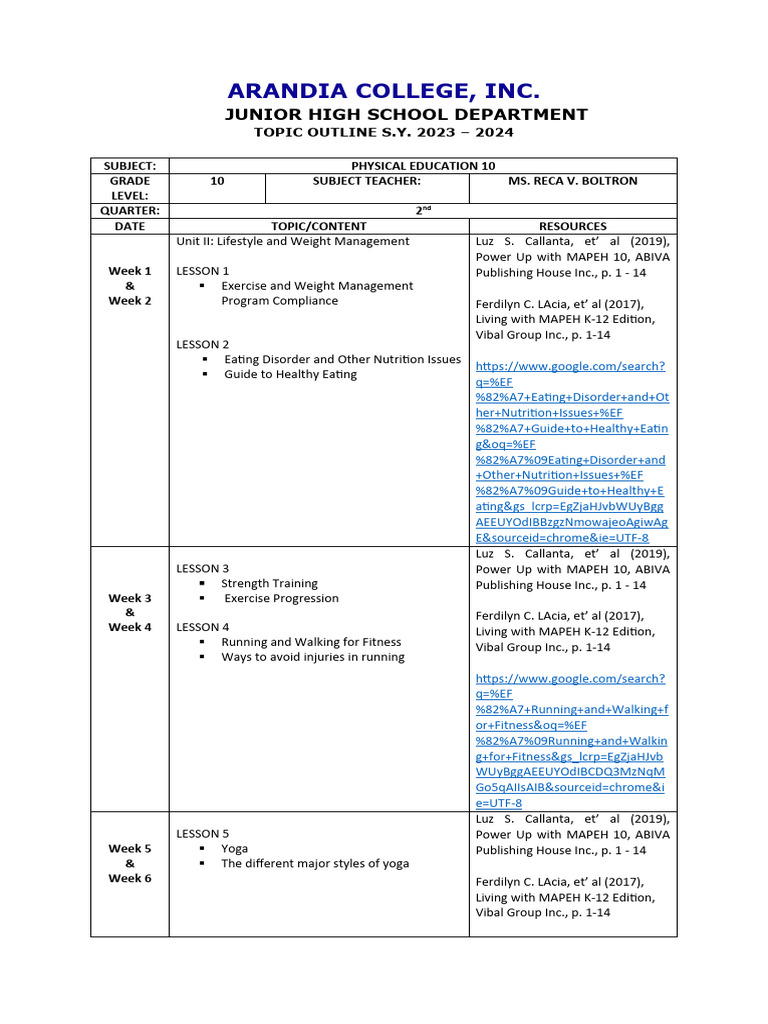 TPC - PE 2nd Quarter | Download Free PDF | Physical Fitness | Physical ...