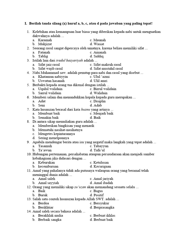 Soal Ujian Pai Kelas 8 | PDF