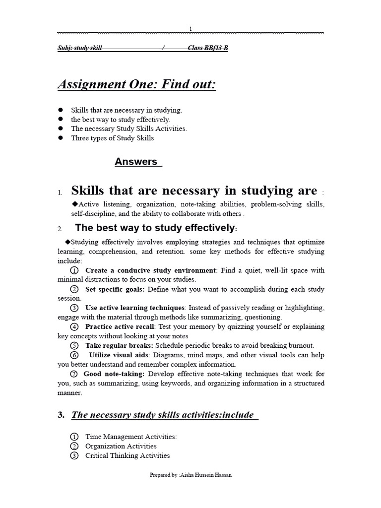 Assignment Study Skills 2 | PDF | Study Skills | Metacognition