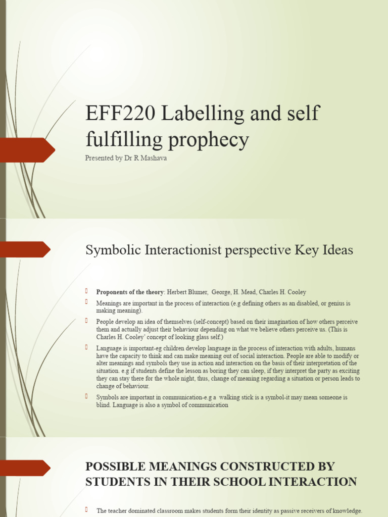 Symbolic Interactionism, Labelling and Self-Fulfilling Prophecy | PDF ...