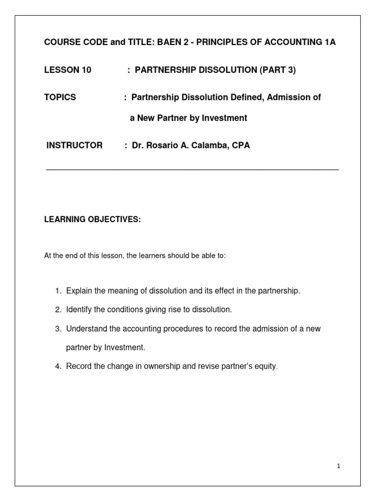 MODULE 10 Part 3 BAEN 2 Partnership Dissolution | PDF | Investing ...