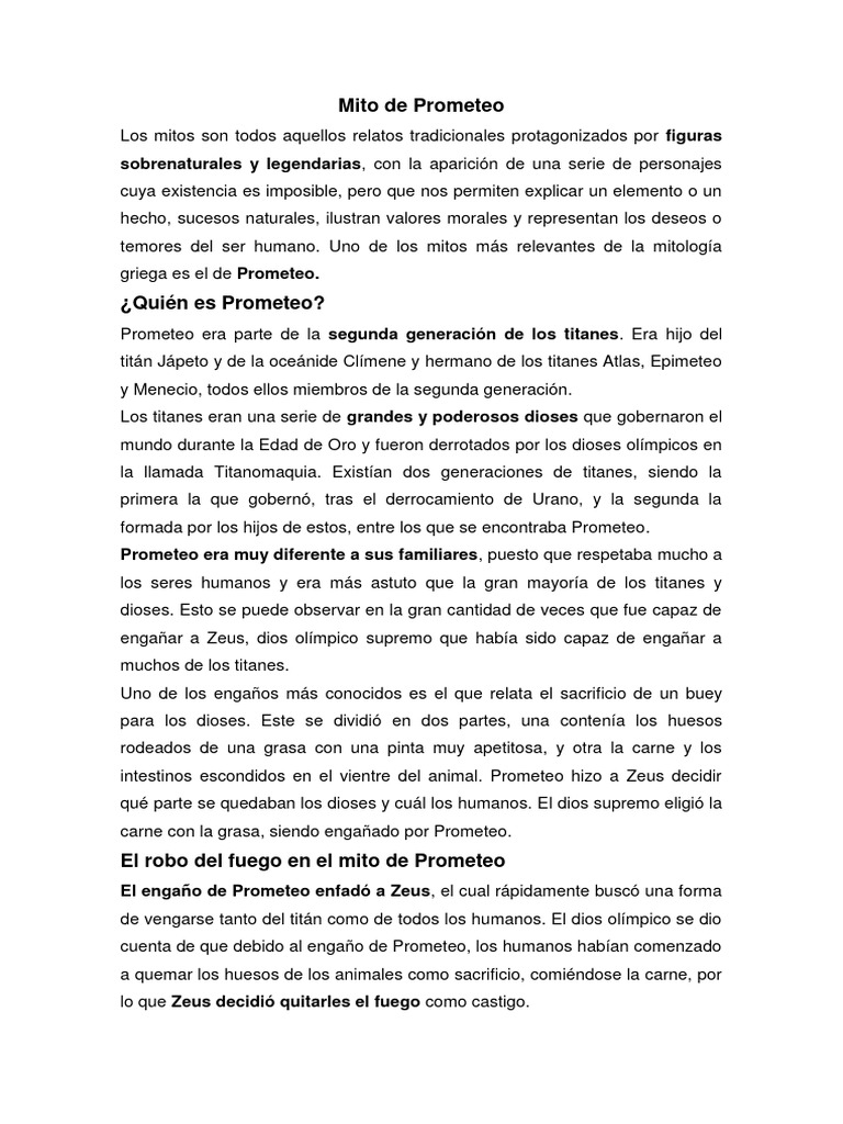 Explicación Del Mito de Prometeo | PDF | Prometeo | Mitología