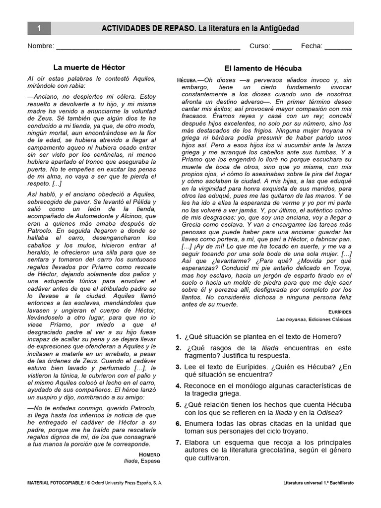 01 Repaso Sol Literatura Antiguedad | PDF | Héctor | Aquiles