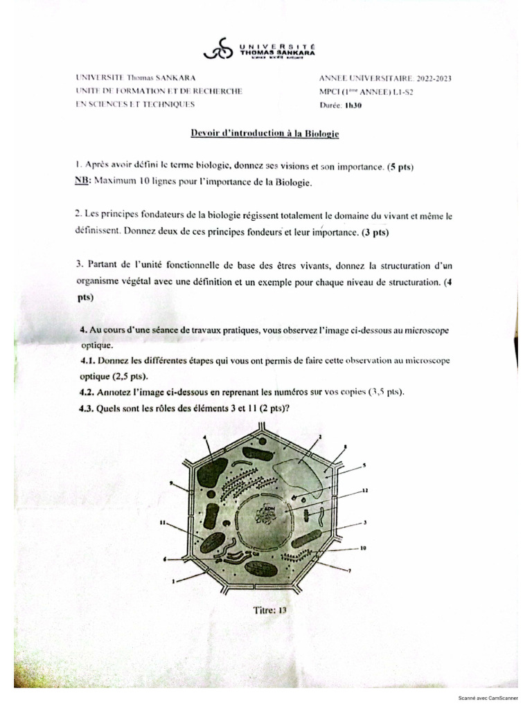 Ancien devoir biologie | PDF