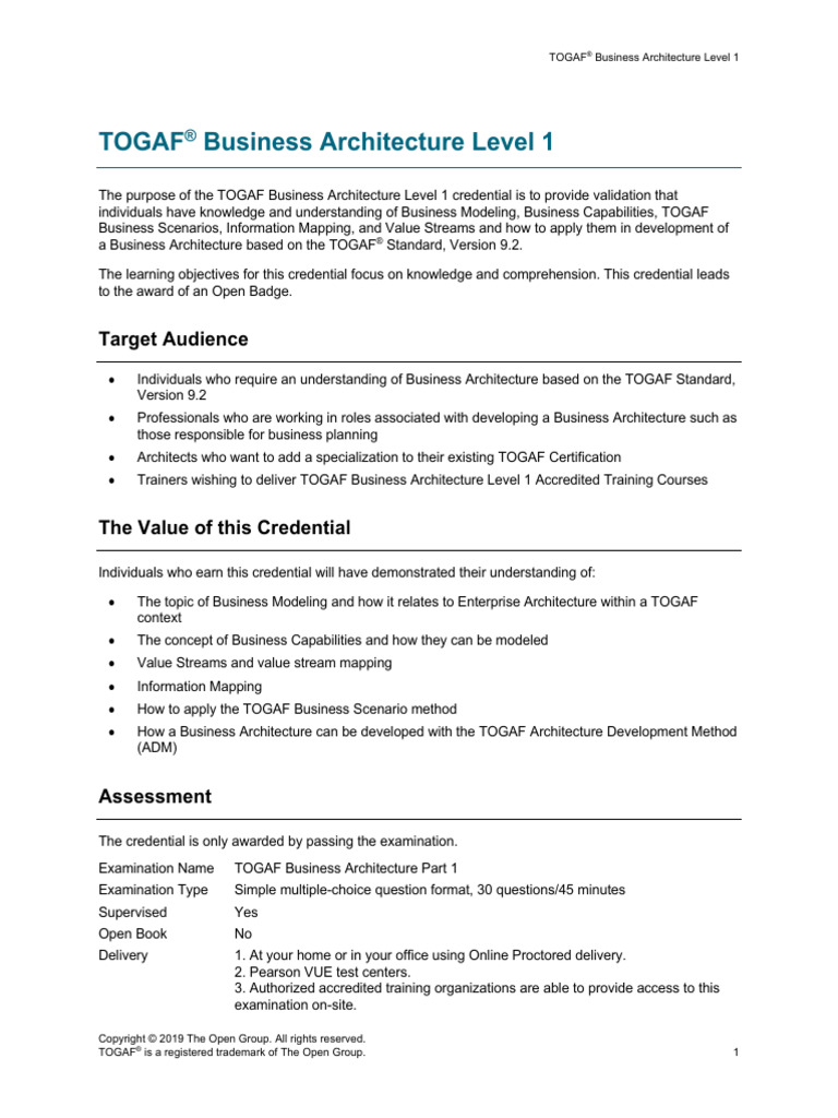 Togaf Business Architecture Level1 Datasheet v1.0 | PDF