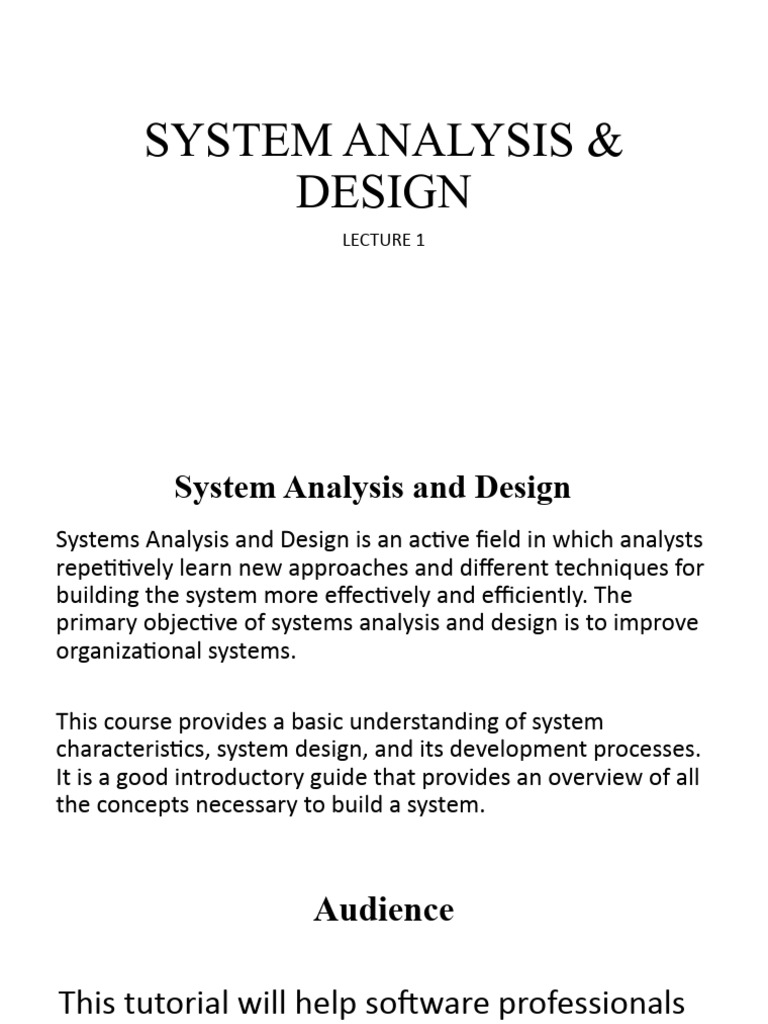 System Analysis & Design - Lecture 1 | PDF | System | Input/Output