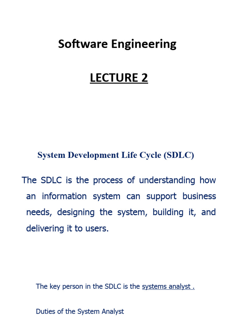 System Analysis & Design - Lecture 2 | PDF | Software Development ...