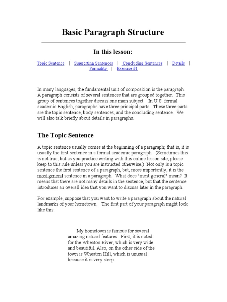 Basic Paragraph Structure Paragraph Cognitive Science