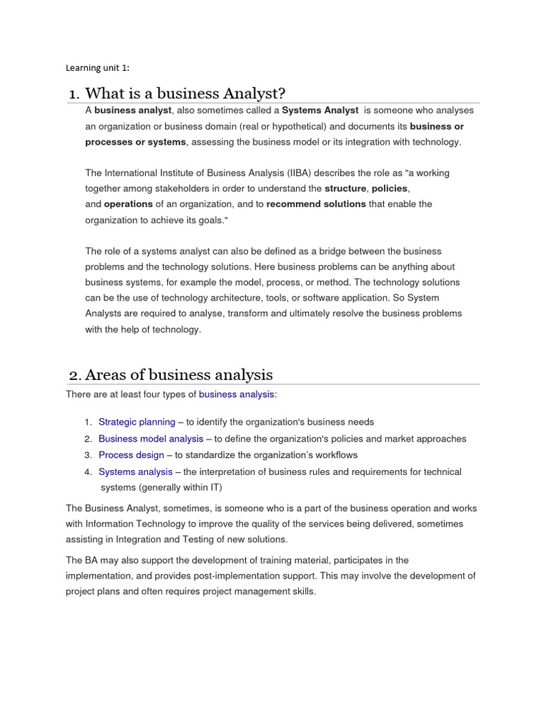 BB - Learning Unit 1 | PDF | Business Analysis | Business