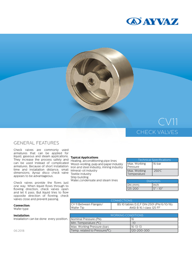 Ayvaz CV11 Disco Cekvalf ENG | PDF | Valve | Pressure