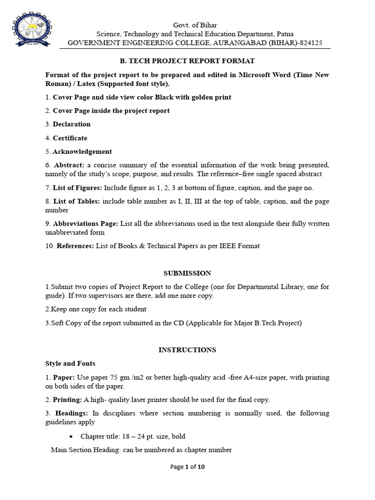 GEC Aurangabad B.tech Final Year Project Report Format | PDF | Books | Publishing