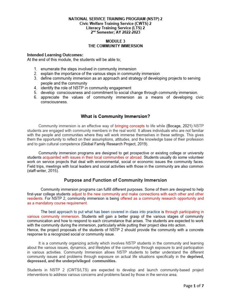 3.-COMMUNITY-IMMERSION-1-notes LUKE PB | Download Free PDF | Self ...