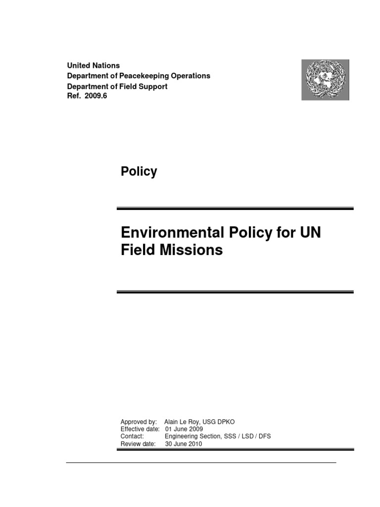 UN Environmental Policy for Field Missions | PDF | Waste | United Nations