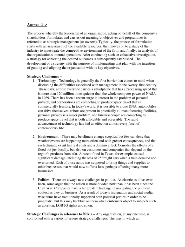 Assignments Strategic Management Pdf Strategic Management Nokia