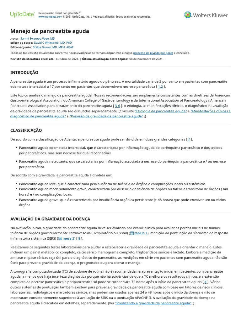 Management of Acute Pancreatitis - UpToDate | PDF | Necrose | Bile