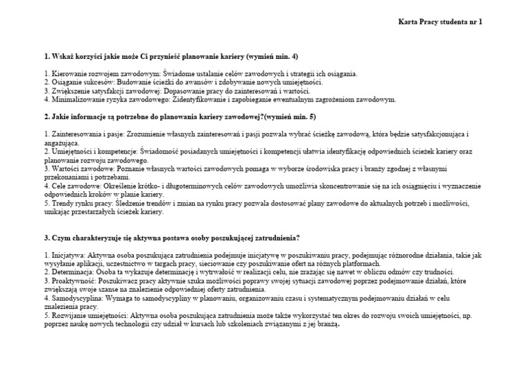 Karta Pracy NR 1 | PDF