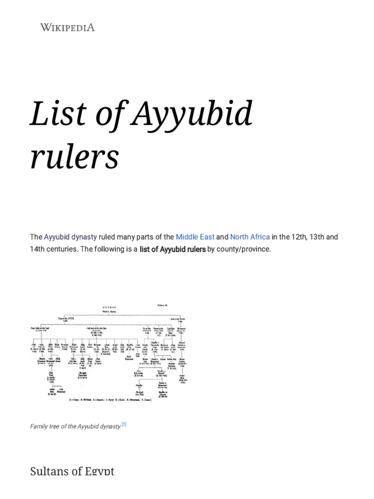 List of Ayyubid Rulers - Wikipedia | PDF | Saladin | Medieval Muslims