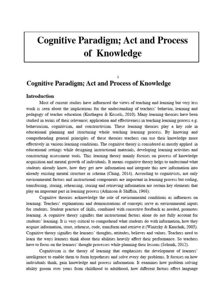 Cognitive Paradigm | PDF | Learning | Memory