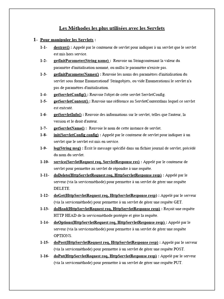 Guide des Méthodes Servlet Utilisées | PDF | Cookie (informatique) | Serveur proxy