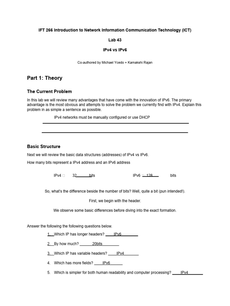Lab 43 - Completed | PDF | I Pv6 | Router (Computing)