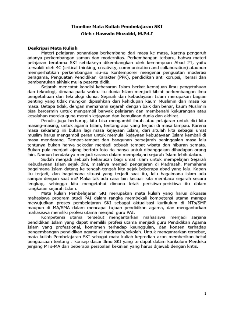 RPS Dan Silabus Mata Kuliah Pembelajaran SKI - Edisi Revisi | PDF | Seni | Sains & Matematika