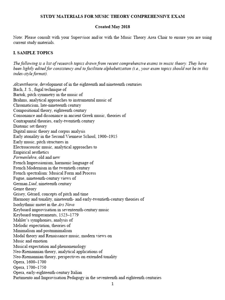 Music Theory PHD Comps Study Materials May 2017 0 | PDF | Song ...