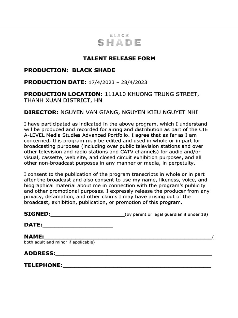 Talent Release Form Living Room | PDF Talent Release Form Living Room | PDF
