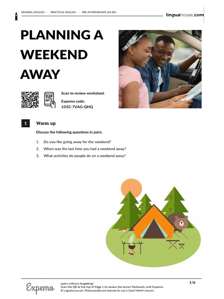 Planning a Weekend Away Activities | PDF | Vocabulary | Question