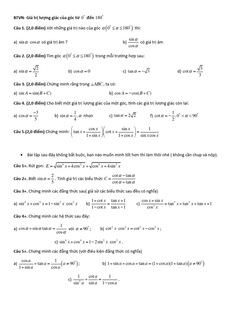 A Tri Luong Giac Goc Tu 0 Den 180 Do | PDF