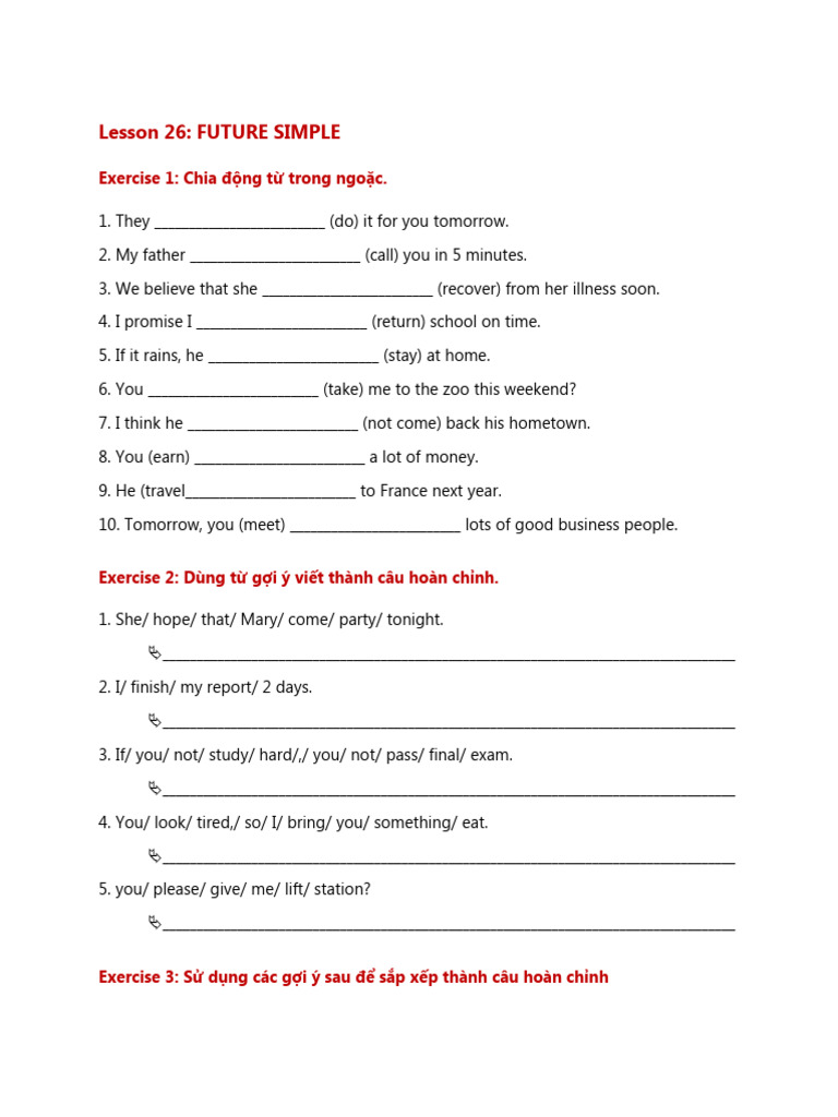 Lesson 26 - FUTURE SIMPLE vs. NEAR FUTURE - EXERCISE | Download Free ...