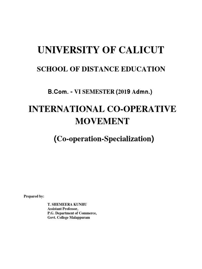 MCQ International Co Operative Movement - 0 | PDF | Cooperative | Economies