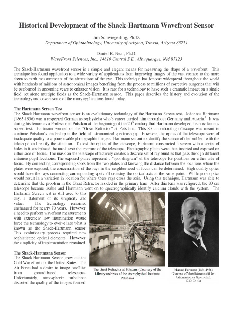 Historical Development of The Shack-Hartmann Wavefront Sensor | PDF ...