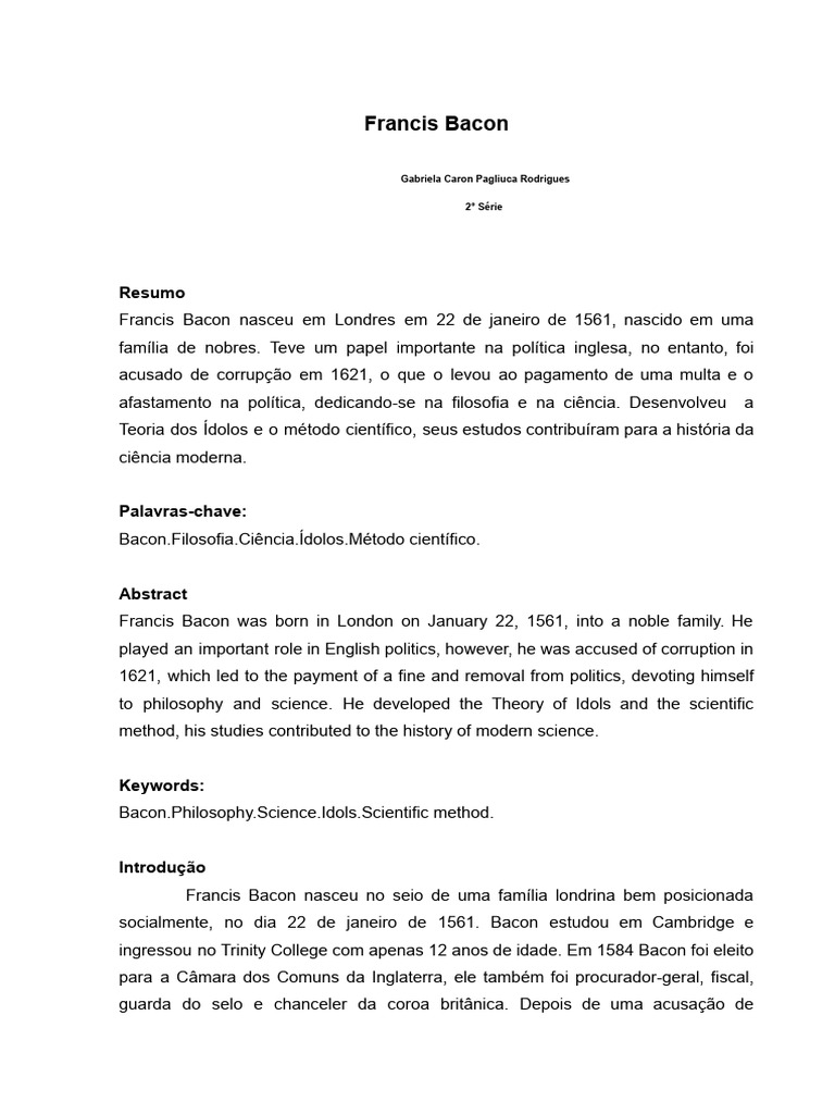 Artigo Fisica Francis Bacontrabalho Gabi | PDF | Francis Bacon | Conhecimento