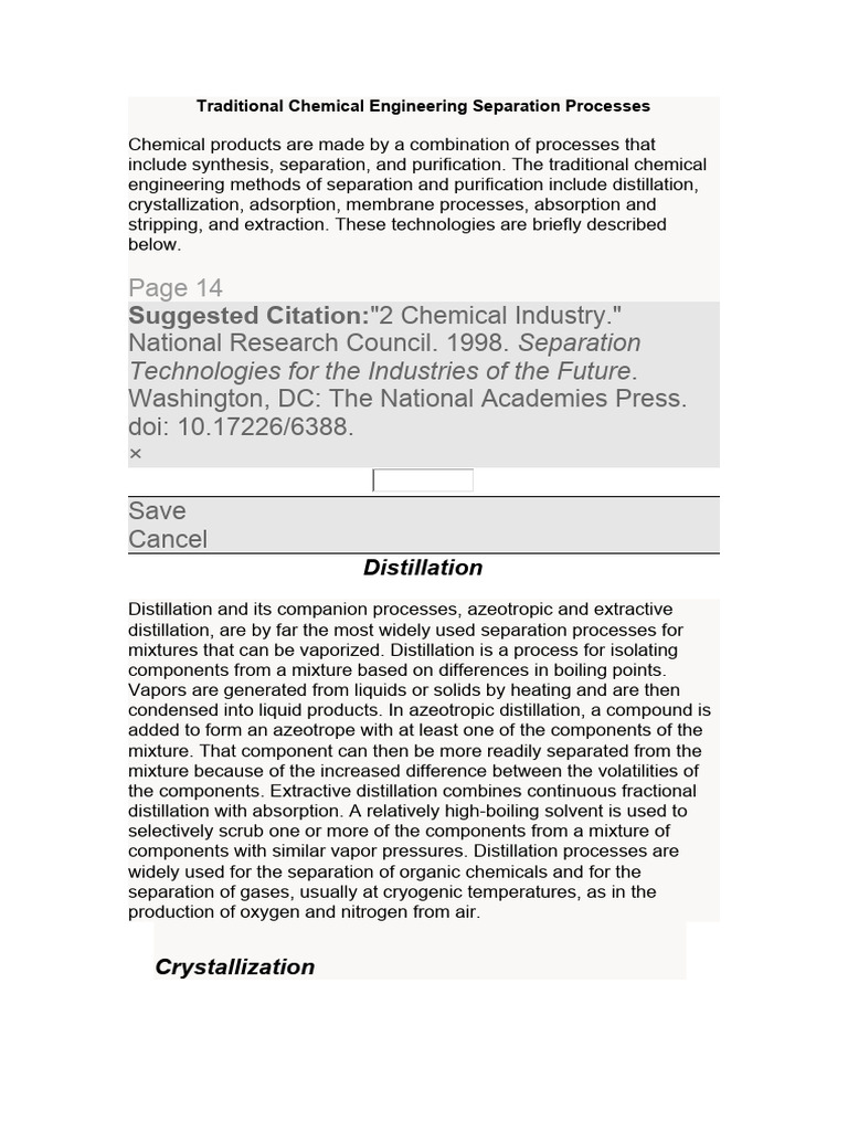 Traditional Chemical Engineering Separation Processes | PDF ...