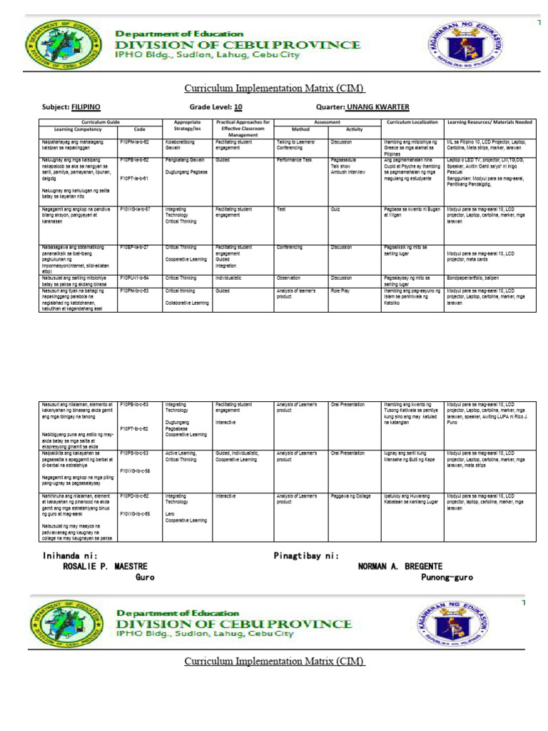 Curriculum Implementation Plan | PDF