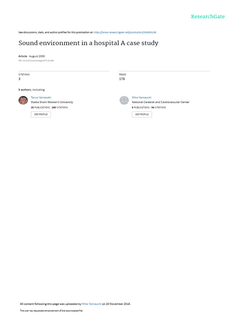 Hospital Sound Environment Study | PDF | Noise | Intensive Care Unit