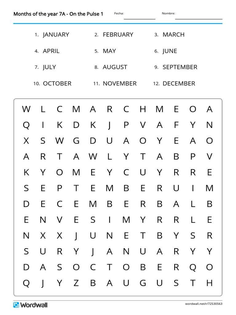 months-of-the-year-7a-on-the-pulse-1-sopa-de-letras | PDF