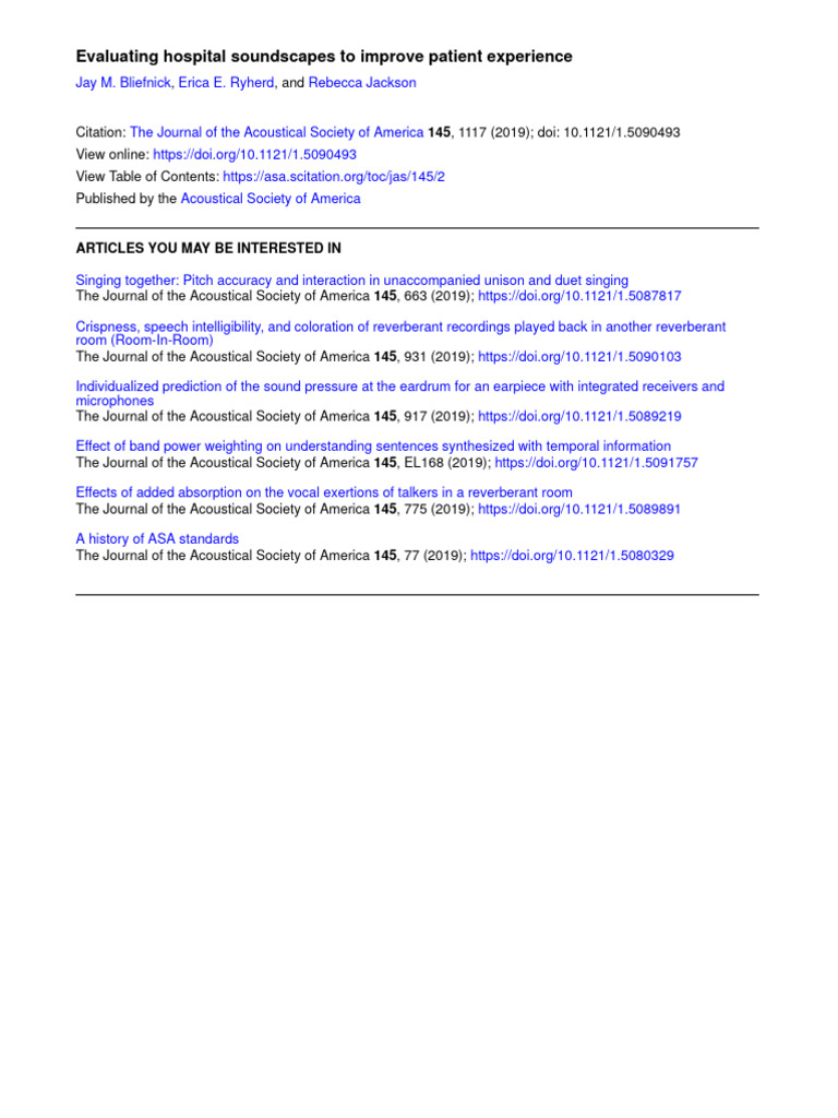 Evaluating Hospital Soundscapes To Improve Patient Experience | PDF | Acoustics | Patient