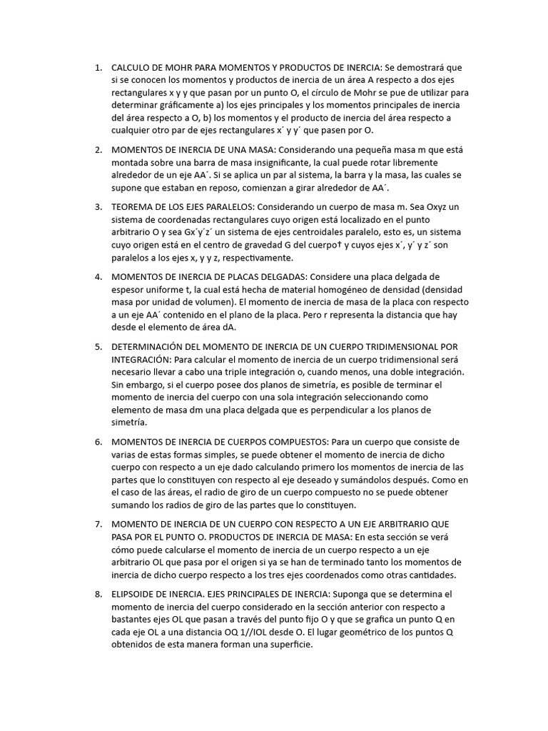 Calculo de Mohr para Momentos y Productos de Inercia | PDF | Masa | Integral