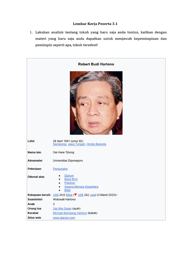 Biografi Robert Budi Hartono | PDF | Politik