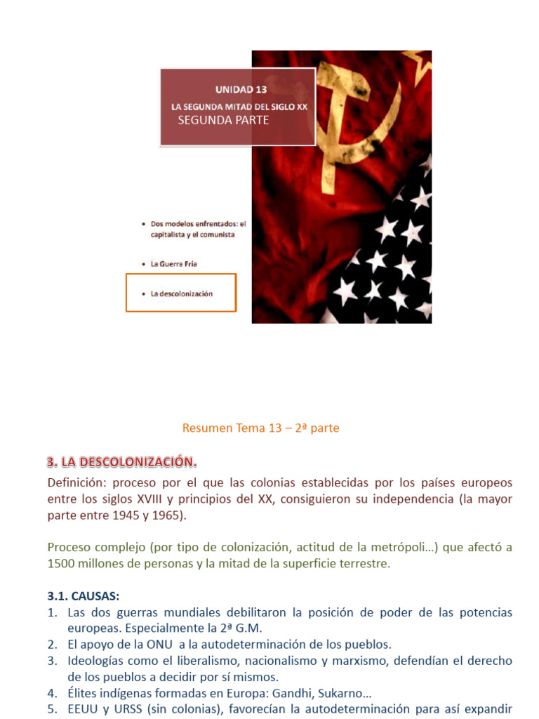 Resumen Tema 13-La Descolonización | PDF | Colonialismo | Descolonización