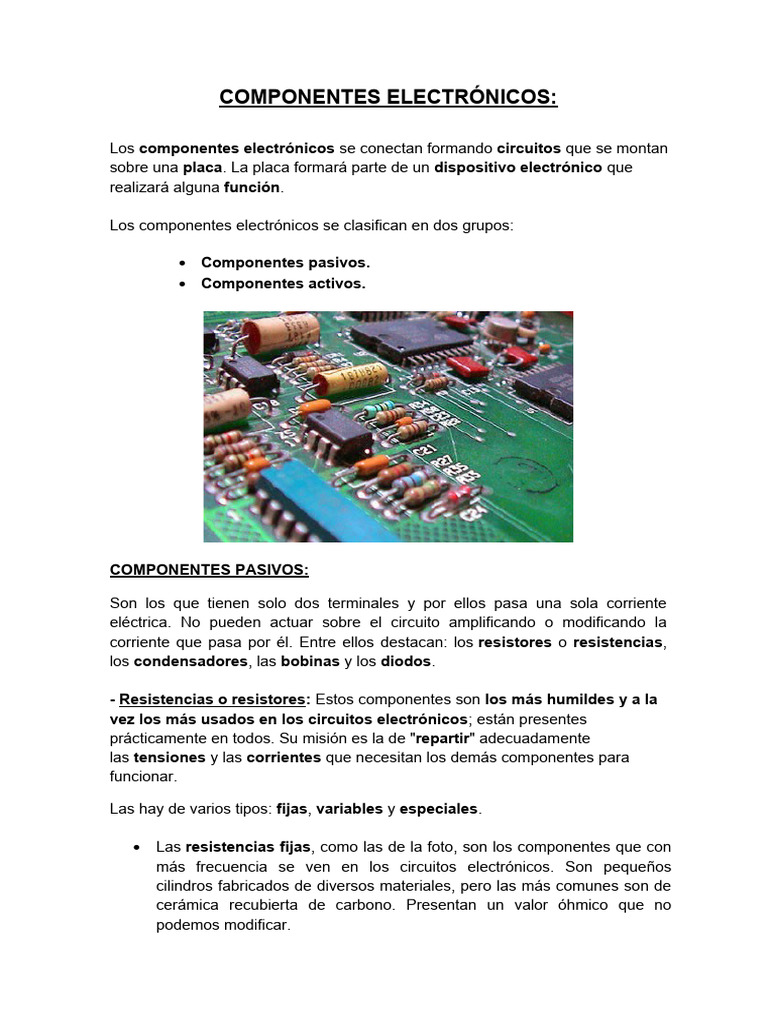 Guía de Componentes Electrónicos | PDF | Electrónica | Corriente eléctrica