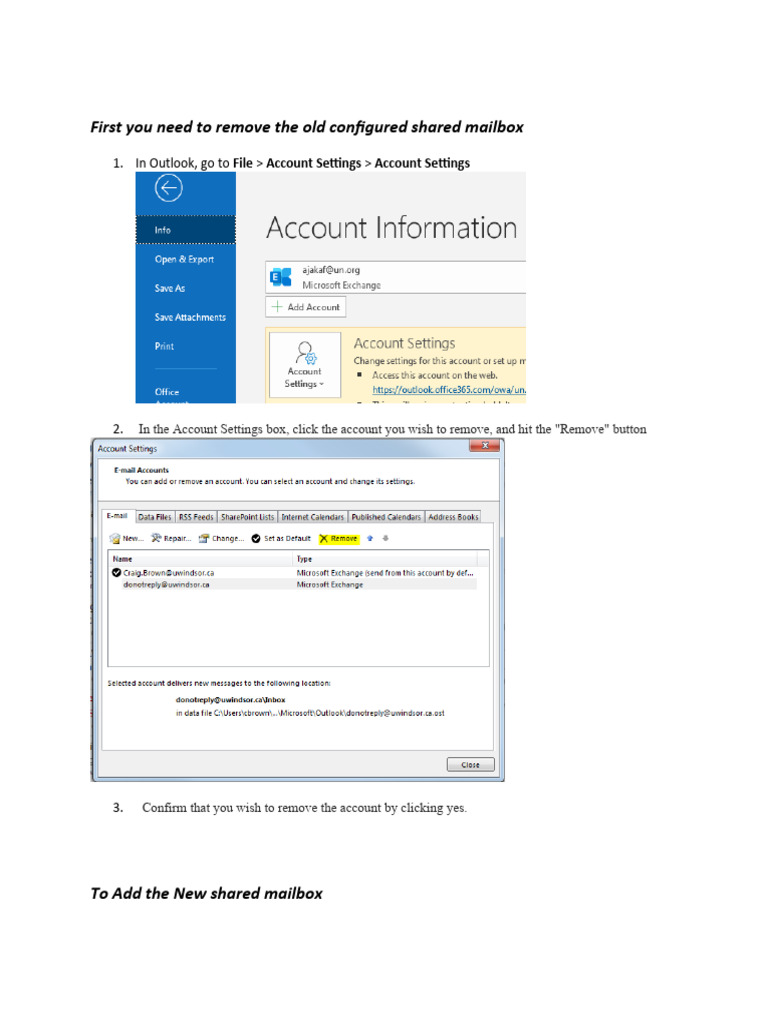 Remove Shared Mailbox in Outlook | PDF