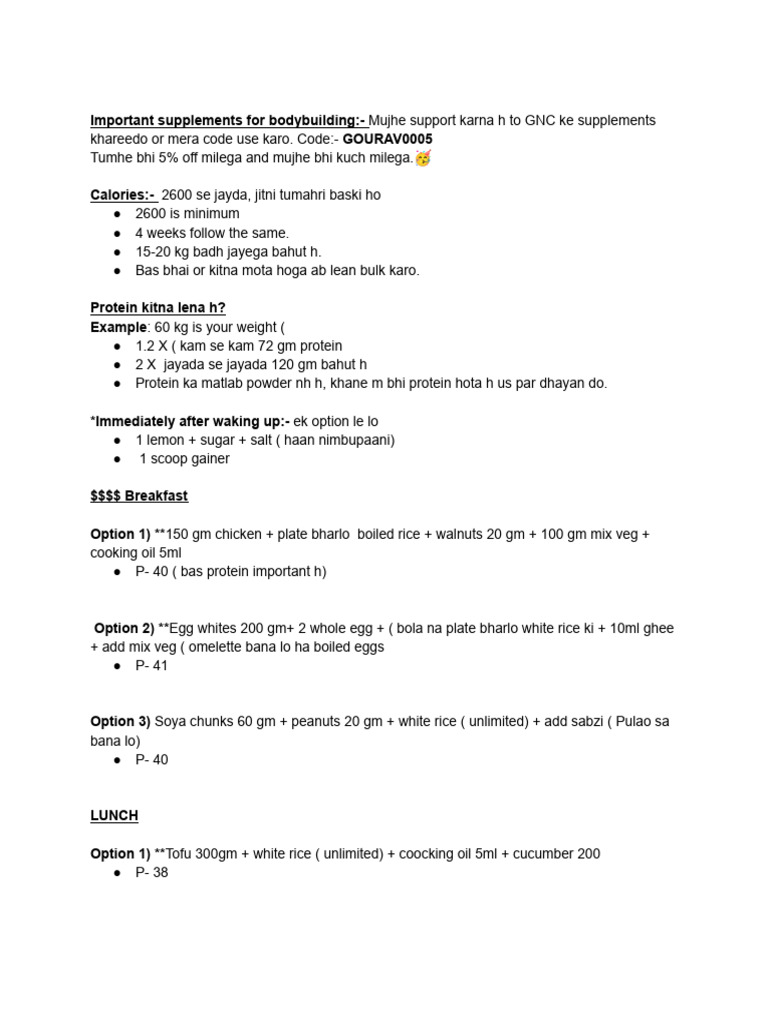 Lean Bulk Diet Plan For Skinny | PDF | Foods